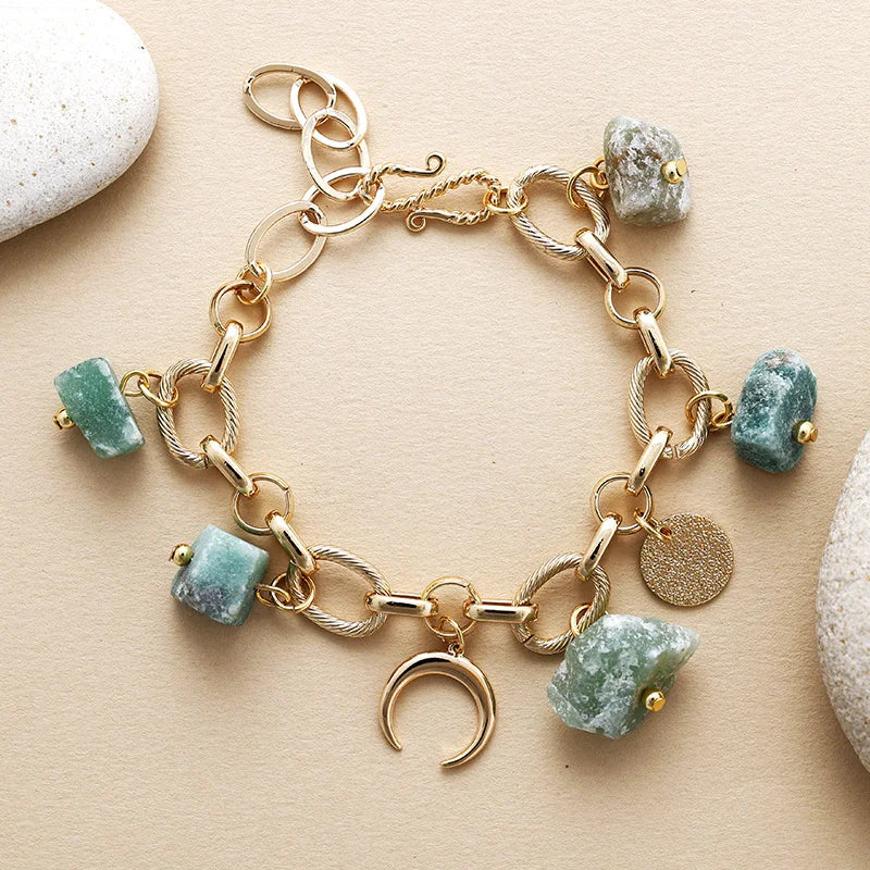 Natural Raw Aventurine Stones Half Moon Bracelet – Buddha's Flowers