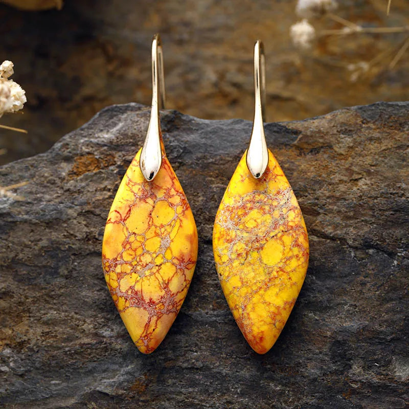 Natural Yellow Imperial Jasper Leaf Earrings – Buddha's Flowers