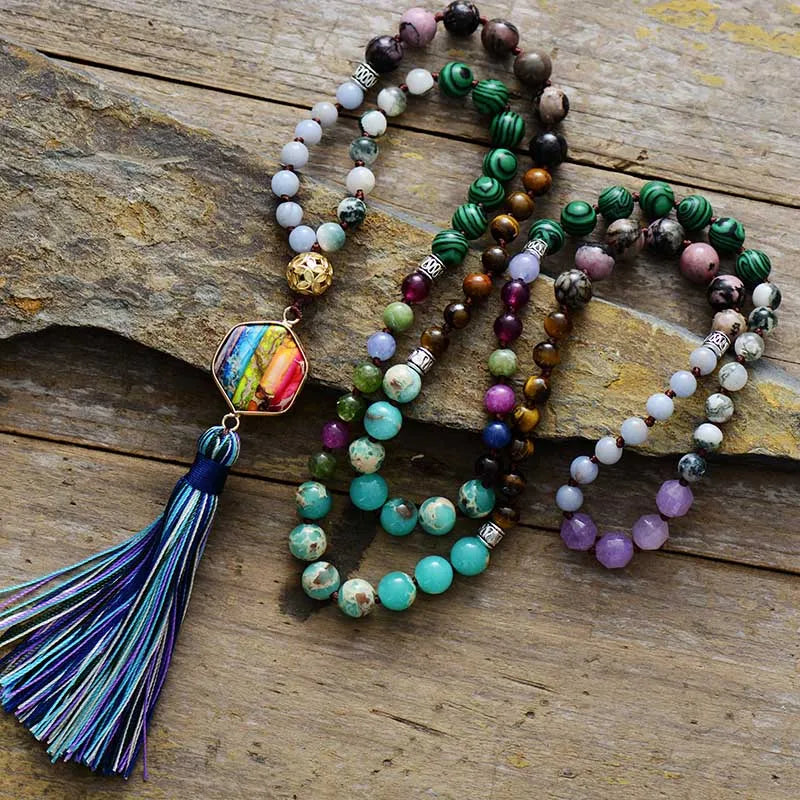 Natural Mixed Gemstones Rainbow 108 Beads Mala – Buddha's Flowers